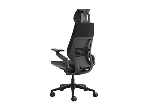 Steelcase Gesture Office Chair with Head Rest - Ergonomic Work Chair with Wheels for Carpet - Comfortable Office Chair - Intuitive-to-Adjust Chairs for Desk - 360-Degree Arms - Licorice Fabric