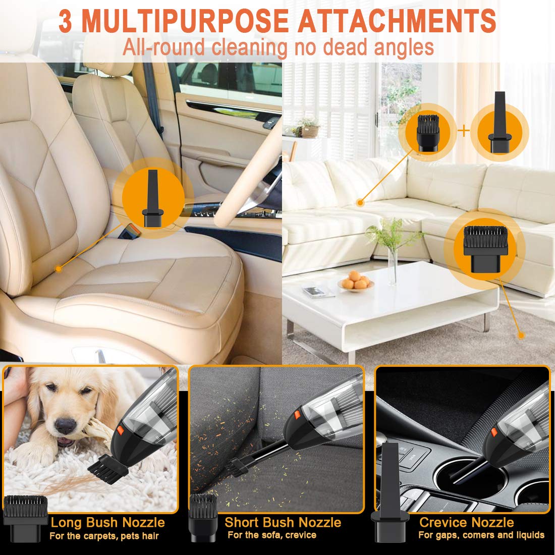 ZesGood Handheld Vacuum Cordless, 7000PA Powerful Suction with Rechargeable Hand Held Vacuum Cleaner 120W Cyclonic Motor, for Home and Car Cleaning