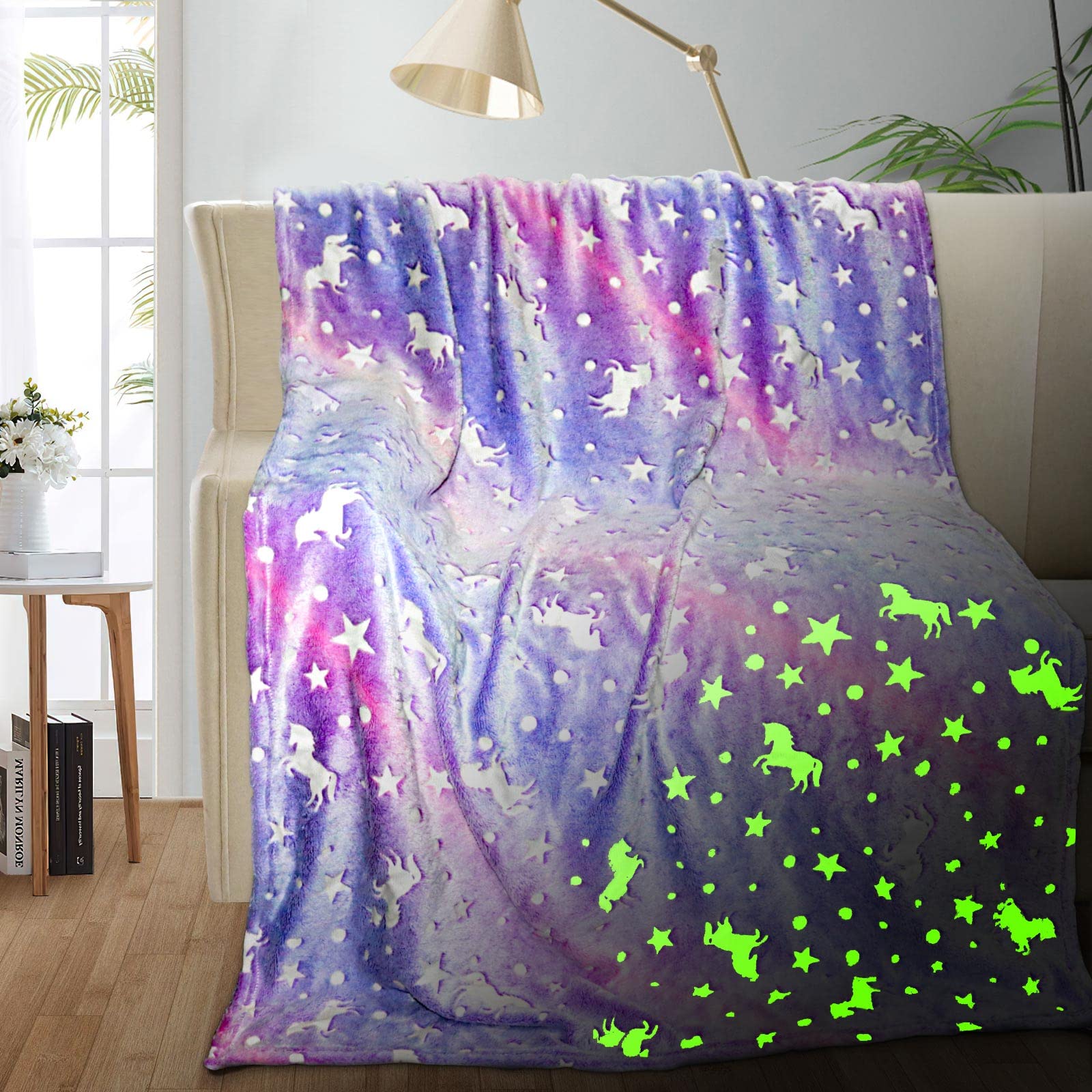 Unicorn Glow in The Dark Blanket, Unicorn Blanket for Girls/Kids, Kids Blankets for Girls, Unicorns Gifts for Girls age 3-12, Toddler Blanket for Kids, Soft Fleece Blanket Throw Birthday Gift 40"x60"