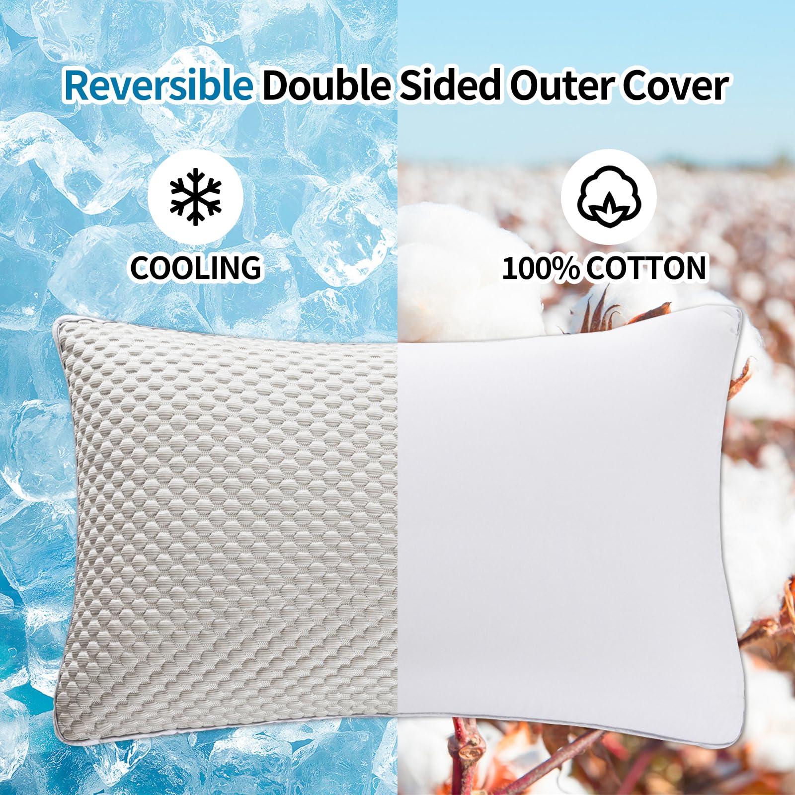 YOUR MOON Soft Cooling Pillow Queen Size, Cloud Comfort Cool Gel Pillows for Sleeping That Stay Cold, Down-Alternative Filling Support Cold Pillow, Washable Bed Pillows for Side and Back Sleepers