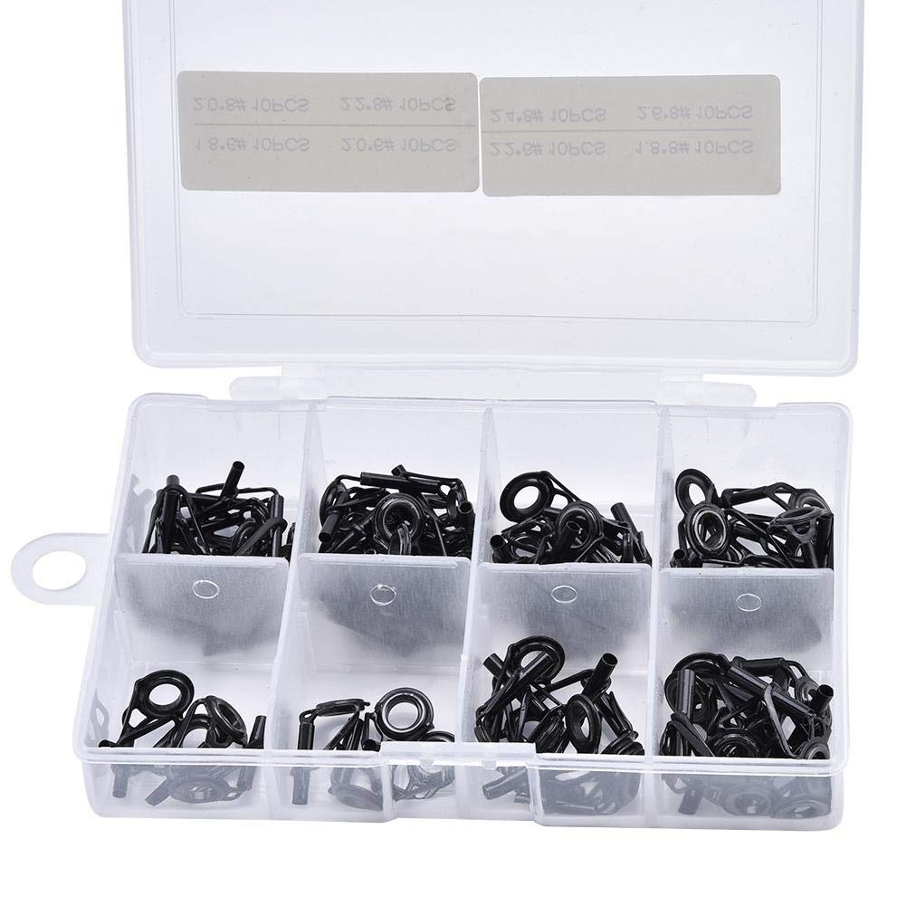 VGEBY1 Fishing Rod Guides Ring, 80Pcs Ceramic & Stainless Steel Fishing Rod Part Tip Tops Guides Ring Kit Set