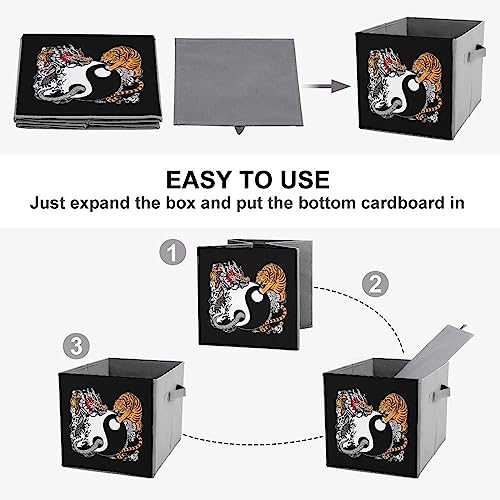 Yin Yang Dragon and Tiger Storage Cubes with Handles Foldable Fabric Bins Organizing Baskets for Shelves Closet