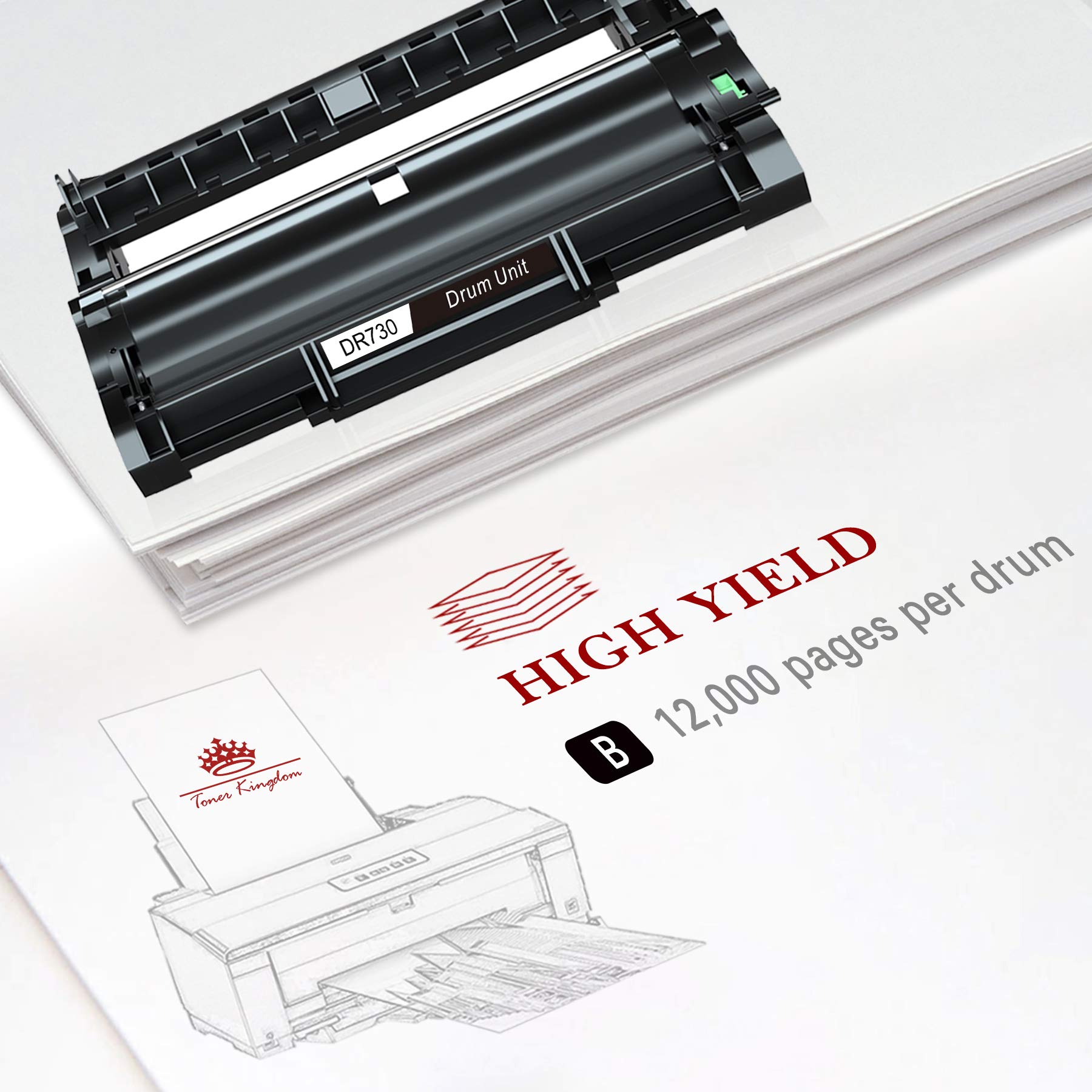 Toner Kingdom Compatible Drum-Unit Replacement for Brother DR730 Drum for MFC-L2710DW L2730DW L2750DW HL-L2370DW HL-L2370DWXL DCP-L2550DW Tray Printer DR-730 DR 730 (Black, 1-Pack)