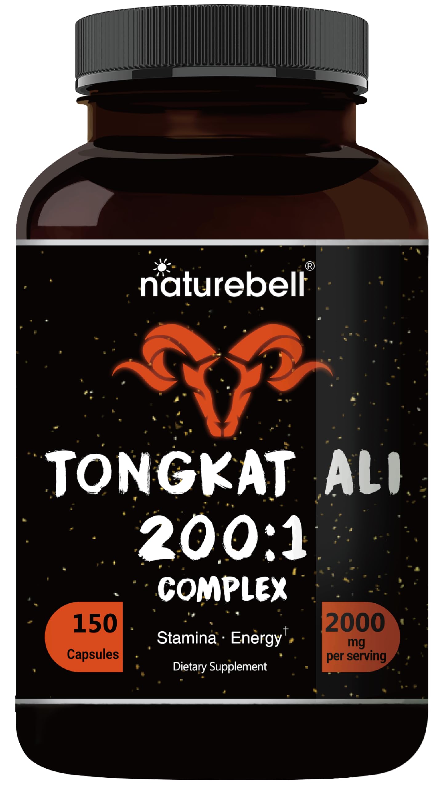 Tongkat Ali 200:1 (Longjack) Extract for Men, 2000mg Per Serving, 150 Capsules, Indonesia Origin, Eurycoma Longifolia | with Panax Ginseng for Energy, Stamina, & Male Health Support
