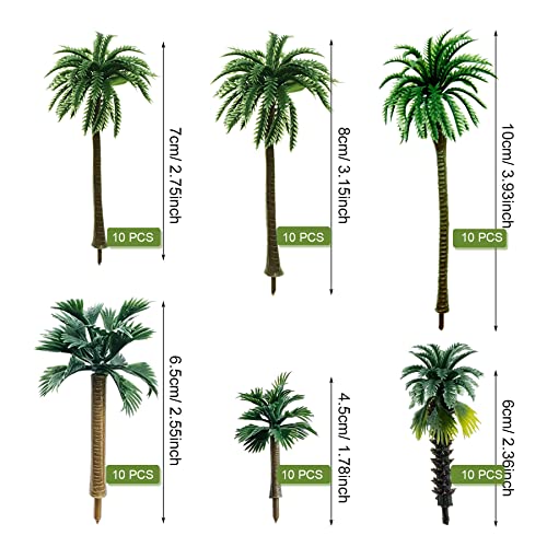 Woohome 60 PCS Model Trees Coconut Palm Model Trees, Mixed Model Trees for Model Train Railway Architecture Diorama DIY Scenery Landscape