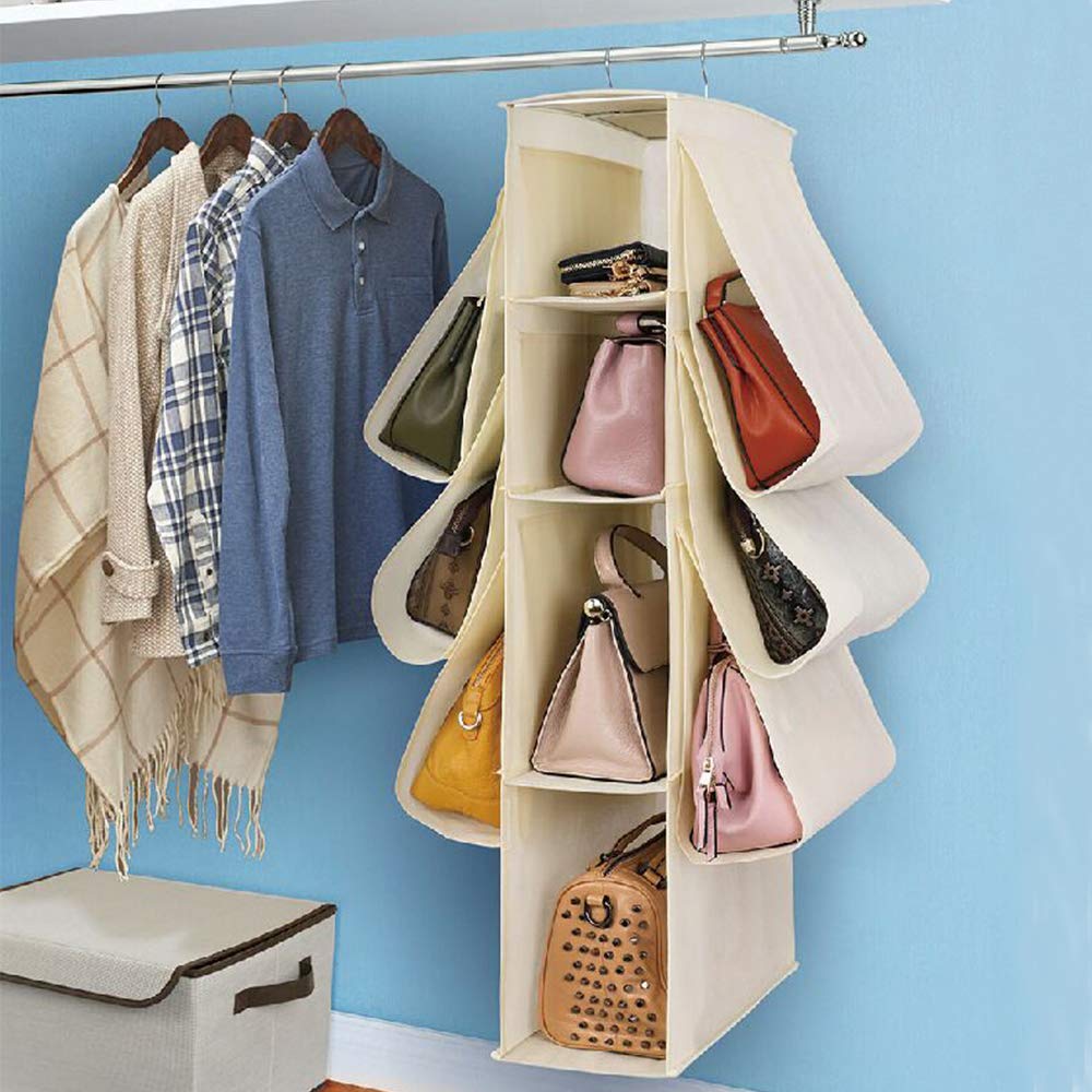 YYGJ Hanging Purse Handbag Organizer Homewares Nonwoven 10 Pockets Hanging Closet Storage Bag (Beige)