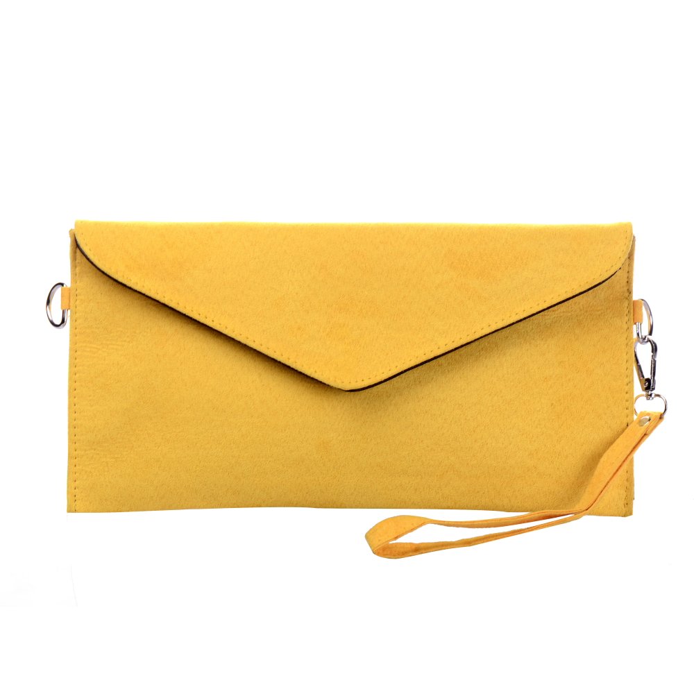 Tim And Ted Tedim Soft Faux Suede Yellow Envelope Clutch Handbag
