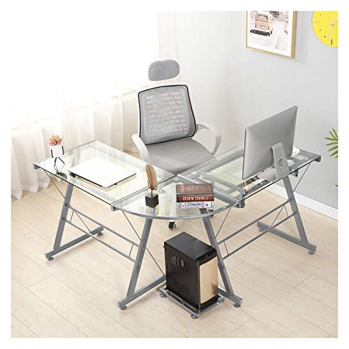 Yyl Computer Desk Gaming Desk Glass Computer Home Office Toughened Glass L Shaped Gaming Gamer Command Center Workstation Desk for Small Spaces (Color : Glass)