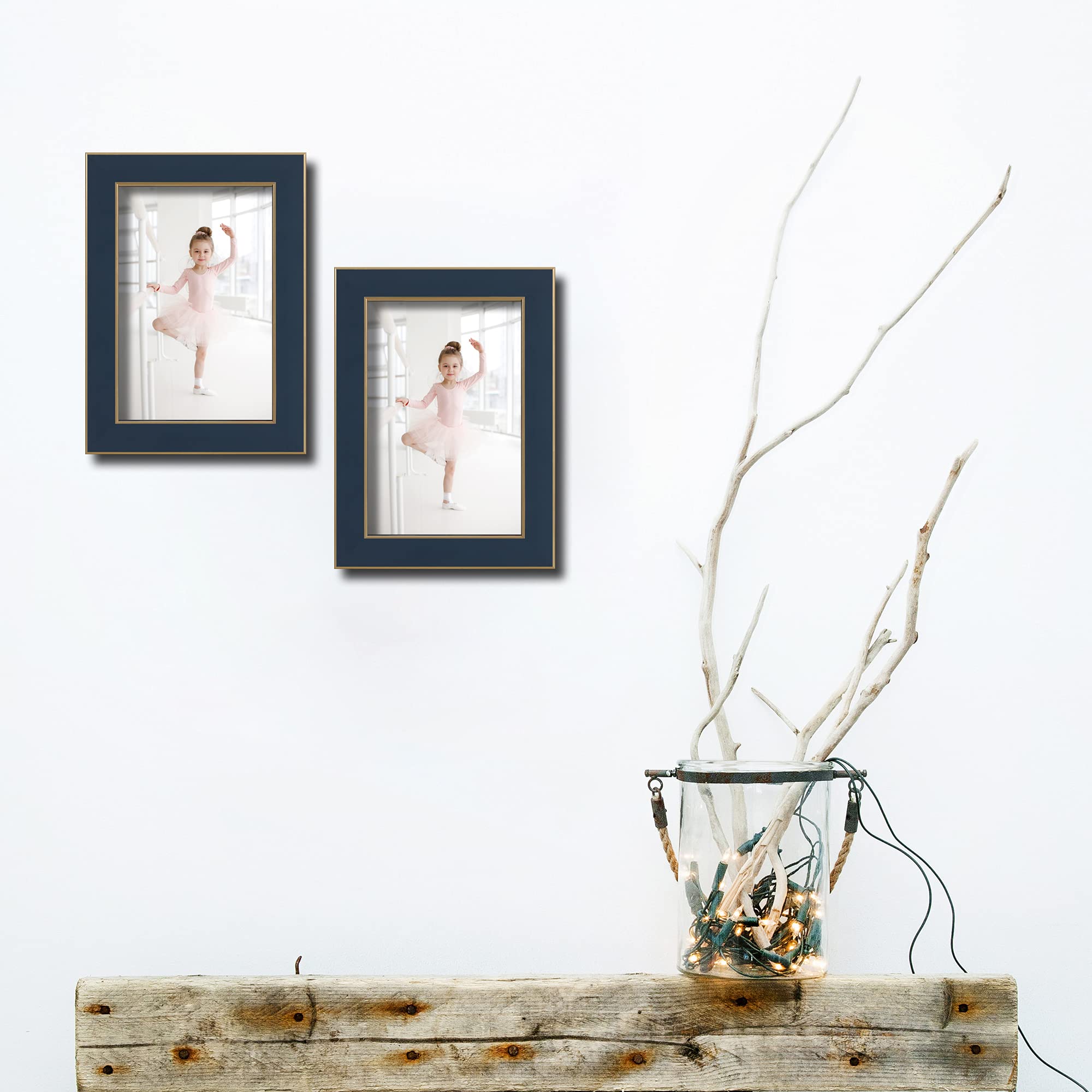 VIOLABBEY 4x6 Picture Frames Navy Blue Set of 2, Modern Style 4 by 6 Photo Frame, High Definition Tempered Real Glass, Wall or Tabletop Display