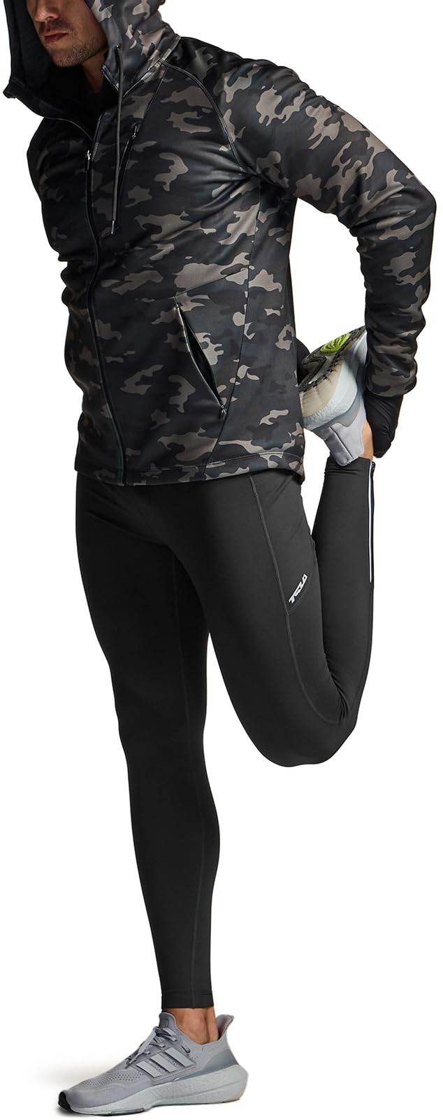 TSLA Men's Thermal Running Tights, Fleece Lined Compression Cycling Pants, Winter Cold Weather Leggings with Zipper Pocket, Running Tights Dark Grey, Medium