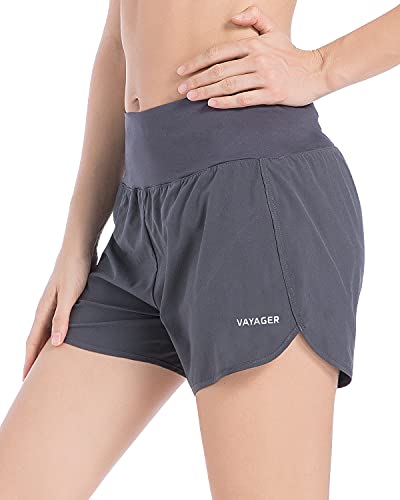 VAYAGER Women's 4 Inches Running Shorts with Liner-Lightweight,Back Zipper Pockets for Workout,Athletic and Outdoors(Grey XL)