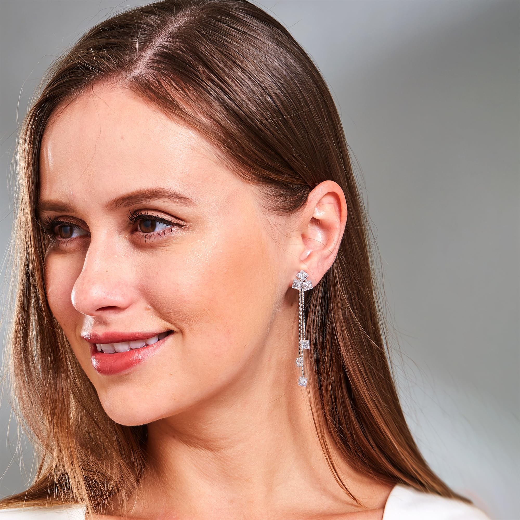 YOQUCOL Women Cubic Zirconia Crystal Long Drop Dangle Clip On Earrings For Not Pierced Women
