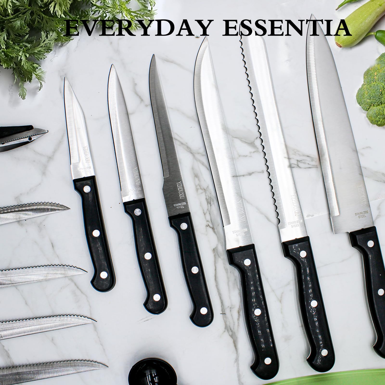 YZHDUXIU 21-Pieces Knife Block Set, Sharp Kitchen Knife Set with Chopping Board, Measuring Spoon & Wood Block, High-Carbon Stainless Steel Knife Sets for Cooking, Cutting Steak & Vegetable