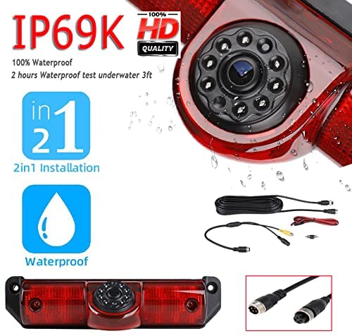 Third 3rd Brake Light Rear View Reverse Backup Camera Compatible with Chevy Express GMC Savana Van 1500 2500 3500 2003-2019, Built-in Microphone