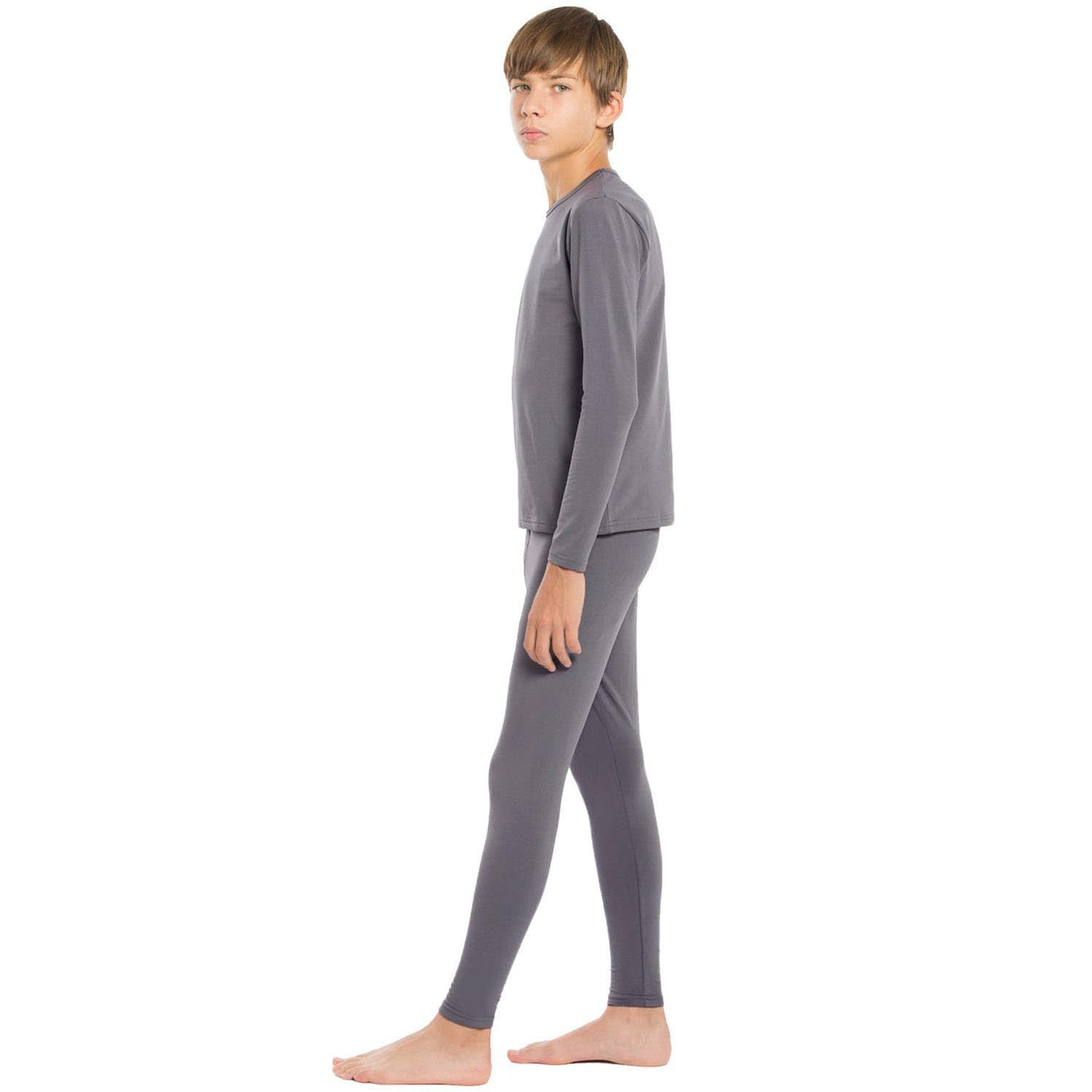 ViCherub Thermal Underwear Set for Boys Long Johns Fleece Lined Kids Base Layer Thermals Sets Boy Grey XS