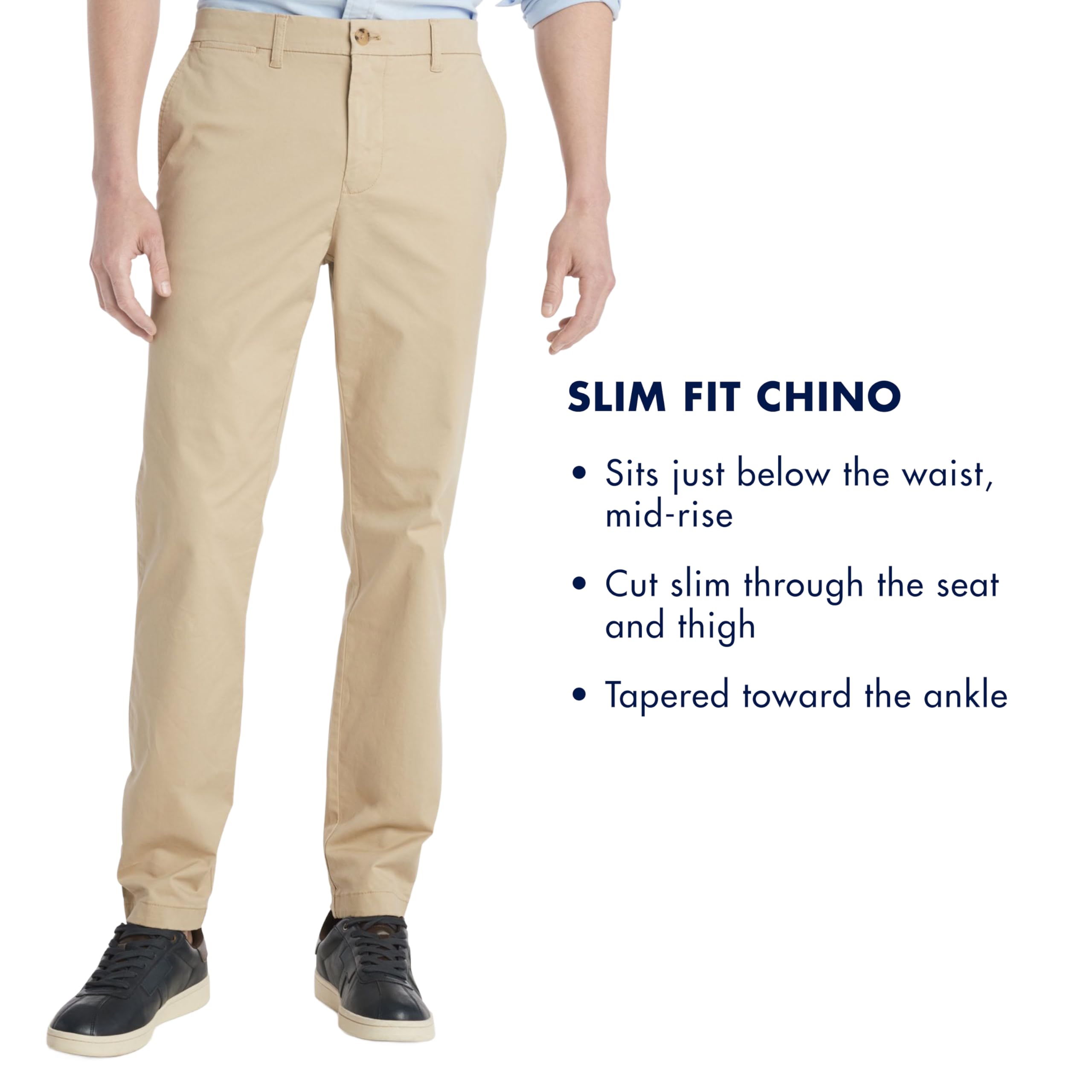 Tommy Hilfiger men's Stretch Chino in Slim Fit Casual Pants, Navy Blazer, 33W x 30L US
