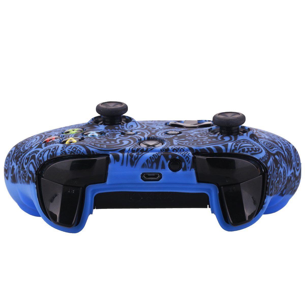 YoRHa Water Transfer Printing Skull Silicone Cover Skin Case for Microsoft Xbox One X & Xbox One S Controller x 1(White) with PRO Thumb Grips x 8