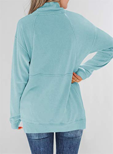 VICHYIE Pullover Sweatshirts for Women No Hood Long Sleeve Zipper Stand Collar Casual Pullover Tops Tunics with Pocket Green M