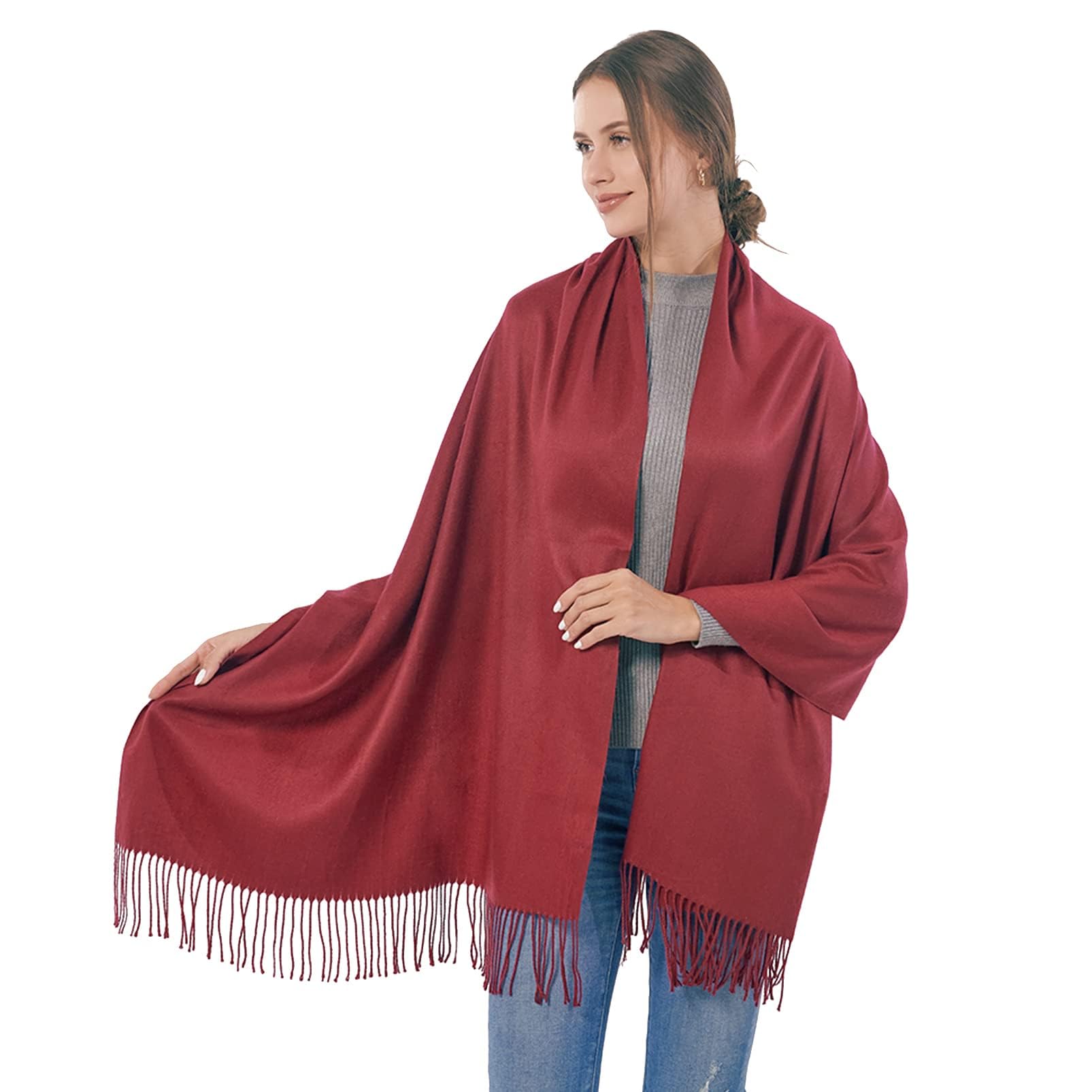 Women Pashmina Scarf Wrap Shawl Soft Wool Travel Blanket Accessories Evening Wedding Party Mom Grandma Best Friend Sister Wife Girlfriend Christmas Good Gift Burgundy