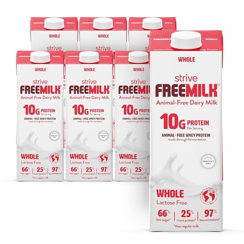 Strive FREEMILK, Animal-Free Dairy Milk, 32 oz Carton (Pack of 6), Lactose Free, 10g Protein per Serving, Alt Milk, Shelf Stable, Precision Fermentation, Perfect Day