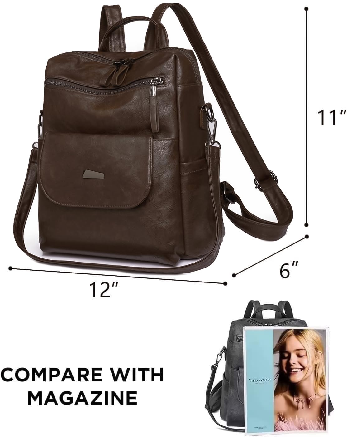 WYFJNX PU Leather Backpack Purse for Women Fashion Multipurpose Design Handbag Ladies Shoulder Bags Travel Backpack Coffee