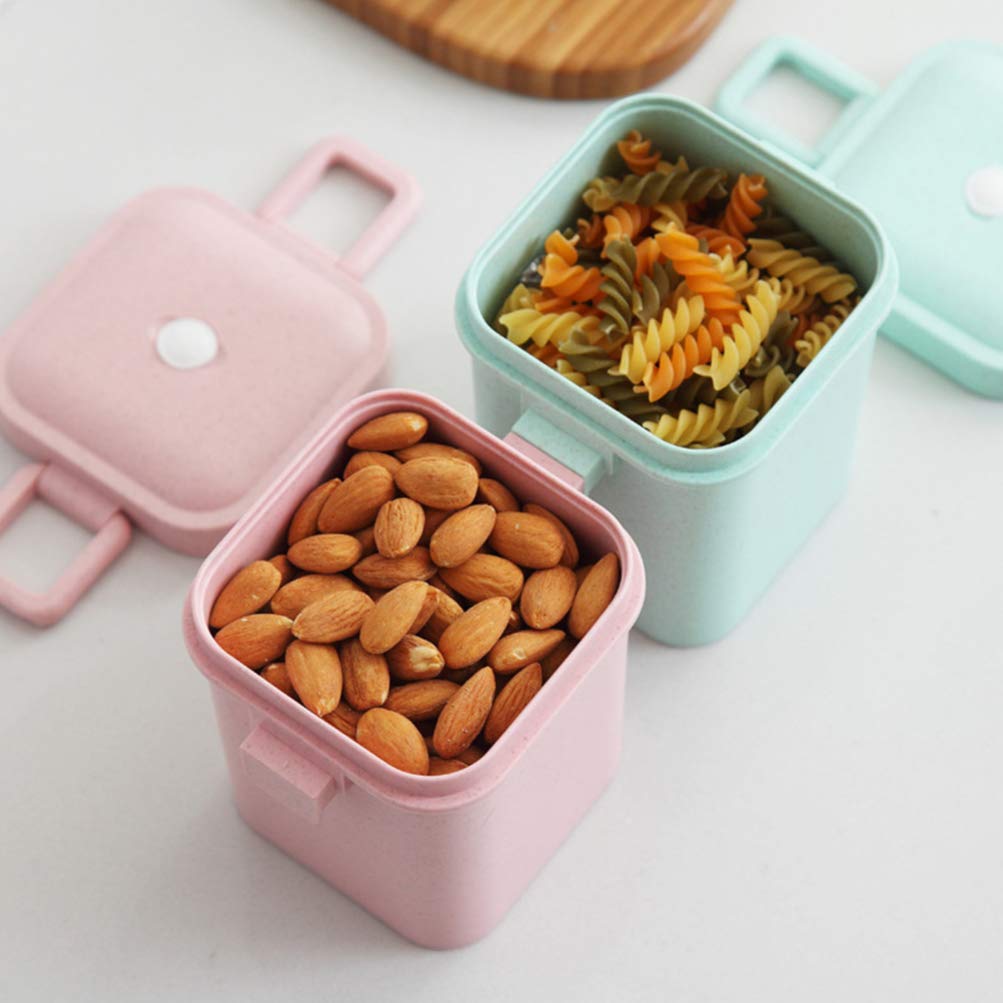 YARDWE Microwave Breakfast Cup Sealed Insulated Food Jar: Microwave Soup Mug with Lid 600ml Pink Square Wheat Straw Cereal Cup with Cover Spill Proof Soup Travel Container