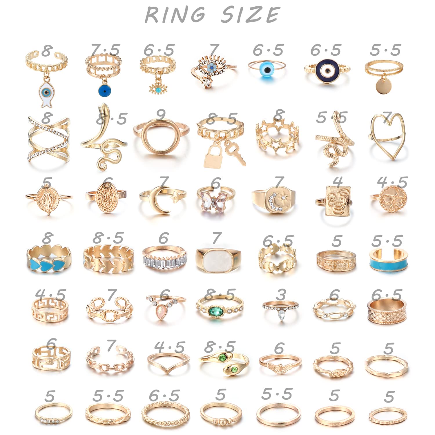 VALDEAS 49 PCS Gold Knuckle Rings for Women Evil Eye Stackable Rings Bohemian Retro Vintage Rings Boho Mid Finger Rings Set Hollow Carved Flowers Joint Finger Rings