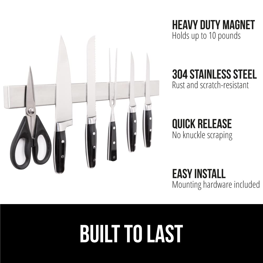 The Original Gorilla Grip Stainless Steel Magnetic Knife Holder, 16 inch, Heavy Duty Magnet Strip for Knives, Wall or Refrigerator Mounted Bar, Easy Install Rack, Securely Store and Organize Kitchen