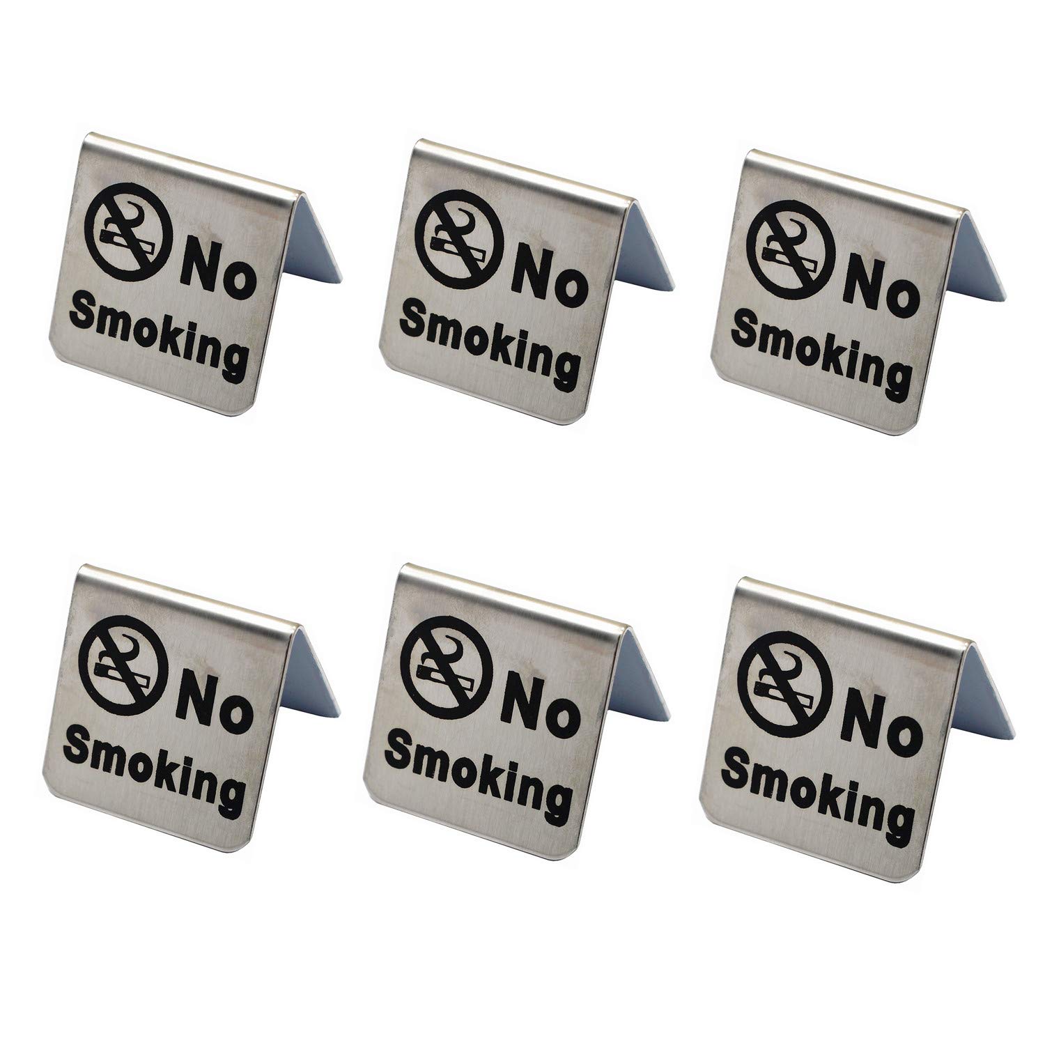 ZHU YU CHUN Small Stainless Steel No Smoking Table Sign, Non-Smoking Desk Logo Indicator, 2 by 2 Inch (Pack of 6)
