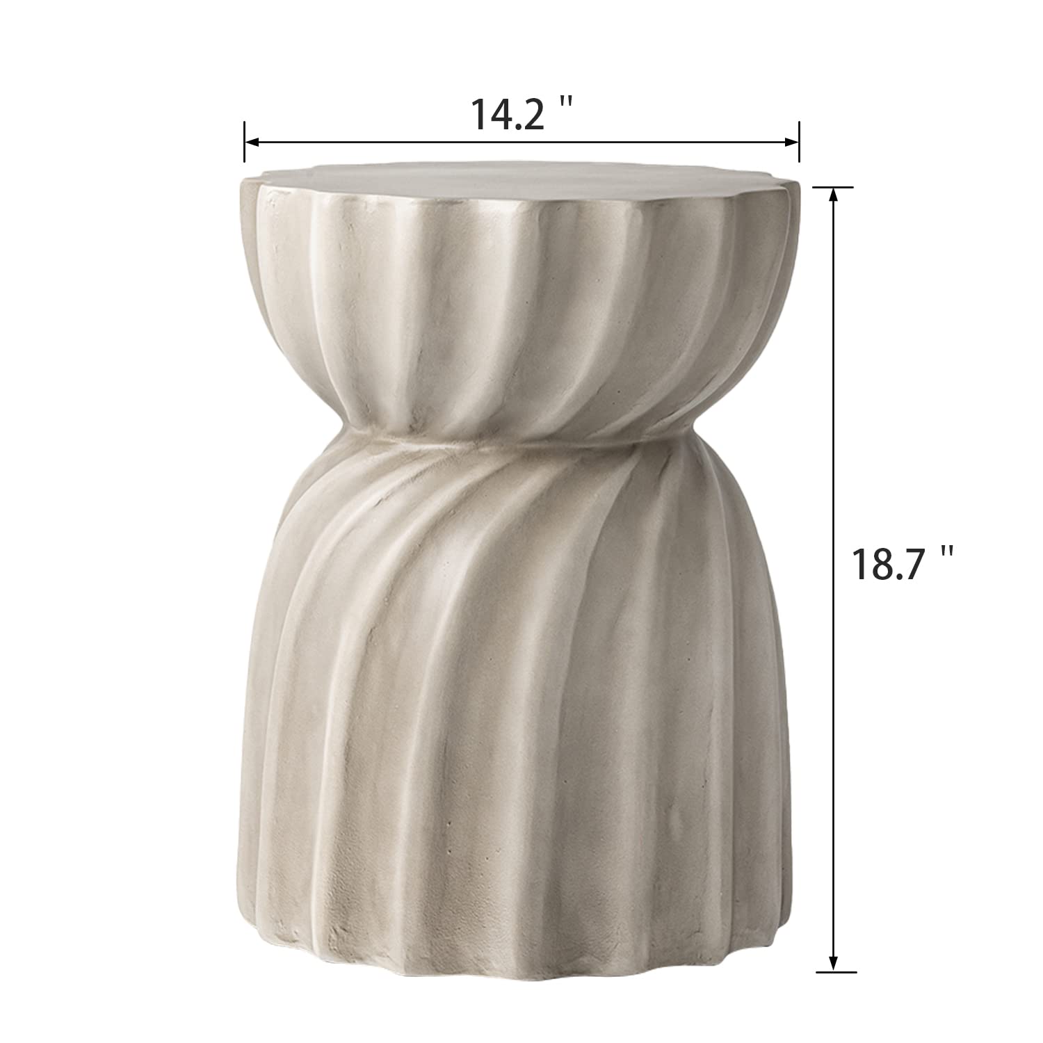 SUNBURY Concrete Side Table, Outdoor Side Table for Patio, 14" Outdoor Accent Table Patio Side Table End Table in Light Gray, Ceramic Side Table Garden Stool Log Table