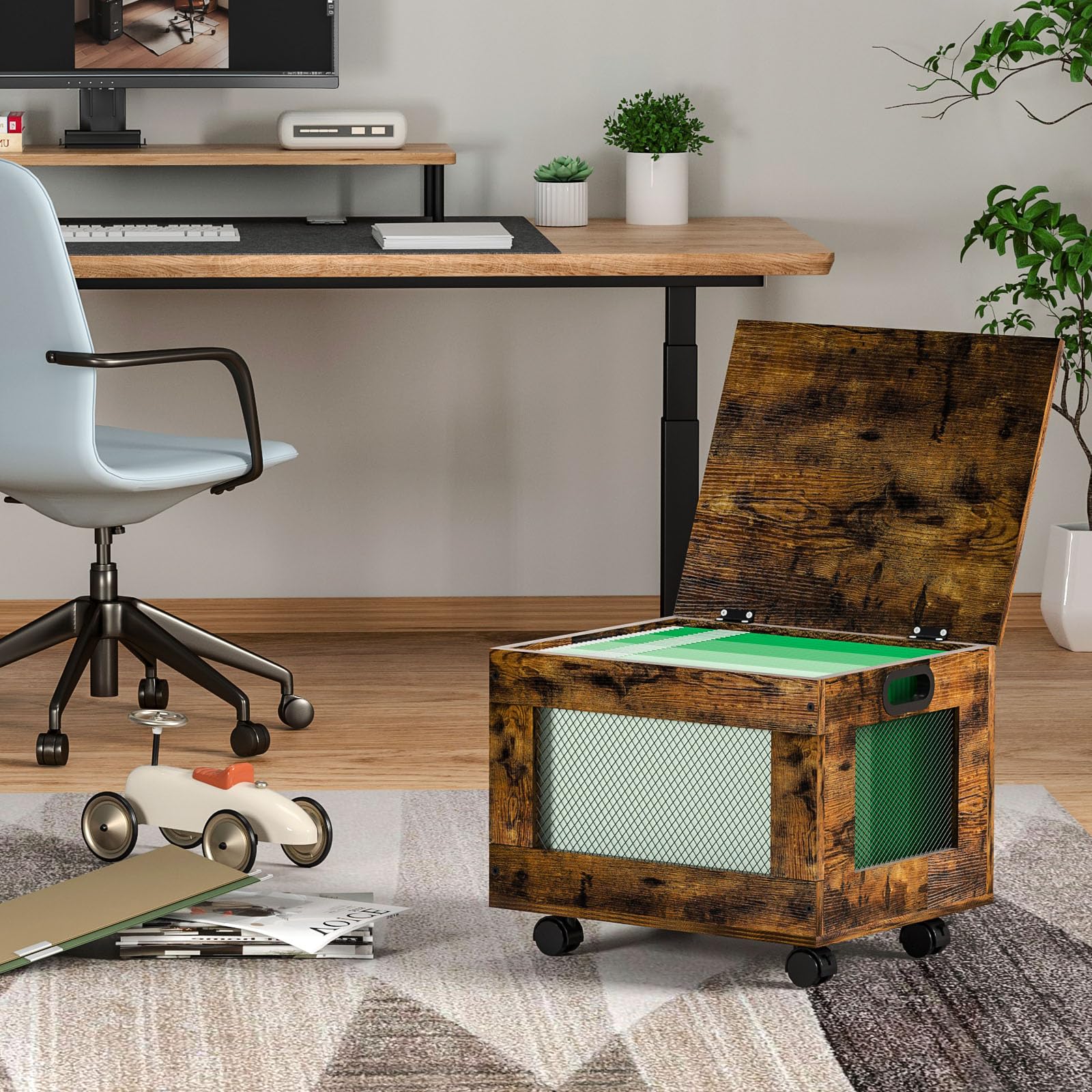 X-cosrack Rolling File Cabinet, Hanging File Organizer Box with Lid for Home Office, Small Filing Cabinet with Wheels Under Desk, Mobile Files Storage Cart, Letter & Legal Size