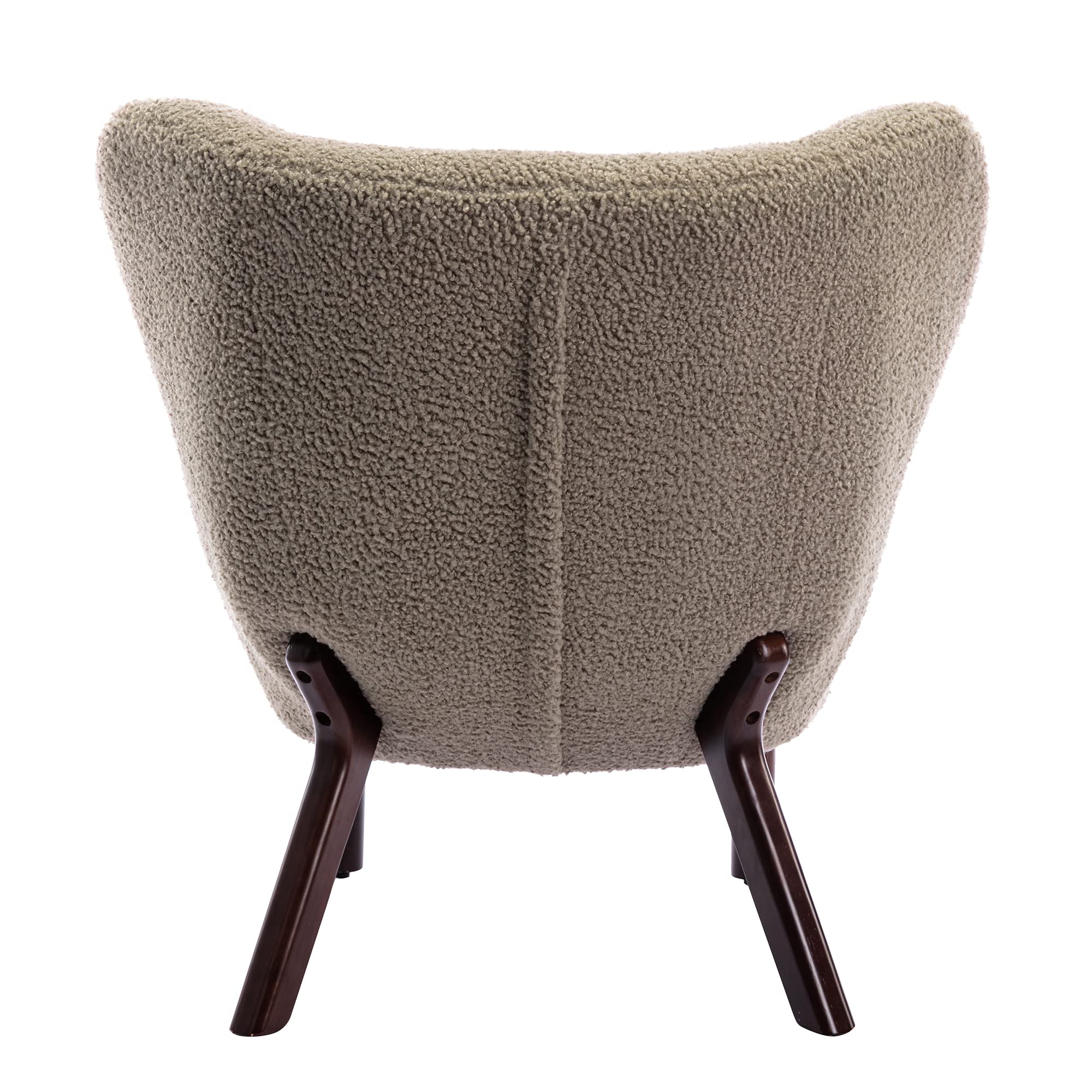 ViolaDresses Modern Accent Chair Lambskin Sherpa Wingback Tufted Side Chair with Solid Wood Legs for Living Room Bedroom,Warm Grey