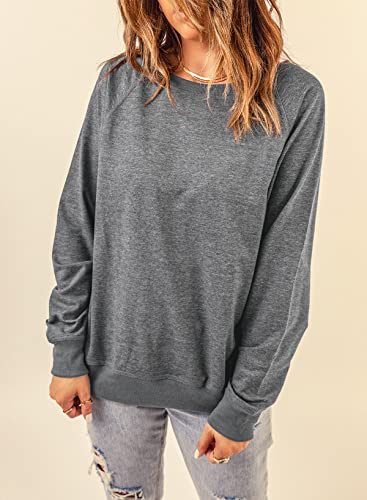Zecilbo Womens Long Sleeve Crew Neck Sweatshirt Casual Solid Color Pullover