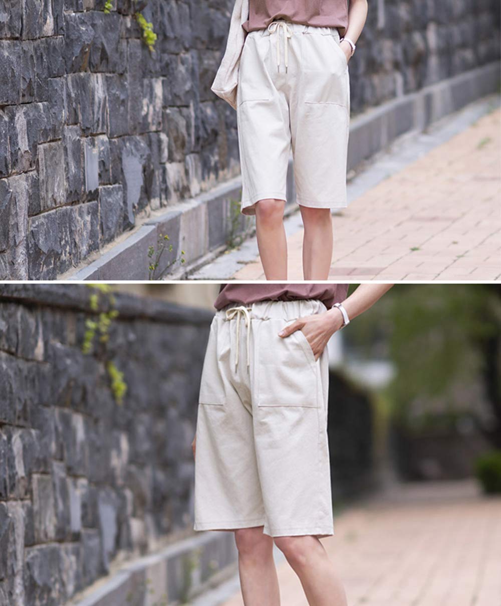 Vcansion Women's Casual Cotton Linen Bermuda Shorts with Drawstring Army Green US S/Asian XL