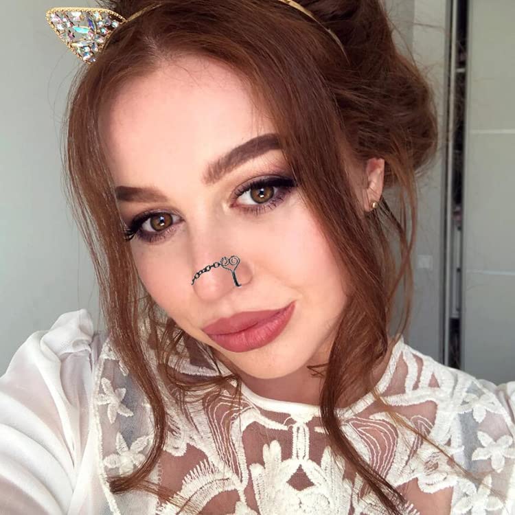 Yumikoo Double Nose Ring with Chain Piercing Jewelry 6Pcs for Women Silver Gold Black Color
