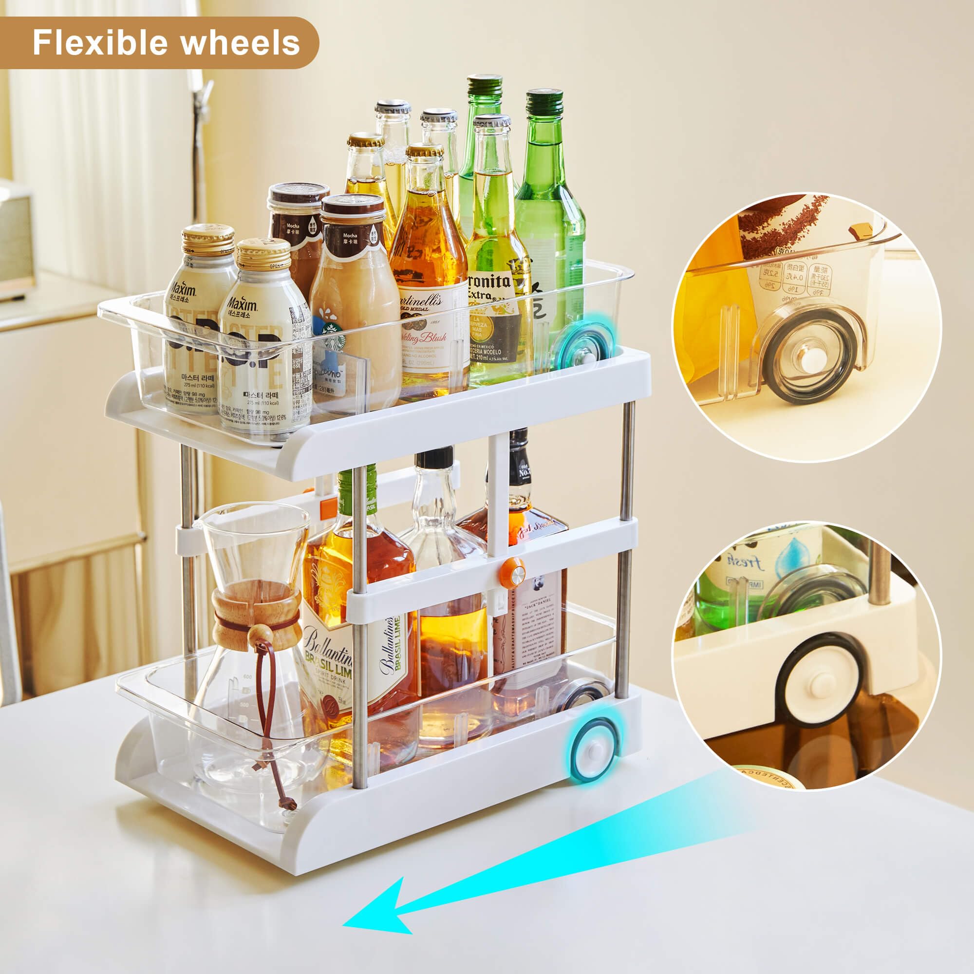 Ynelyase 2 Tier Bathroom Cabinet Under Sink Organizers and Storage for Medicine Bottle with Kitchen Pantry Clear Pull Out Drawers (9 Inch Wide)