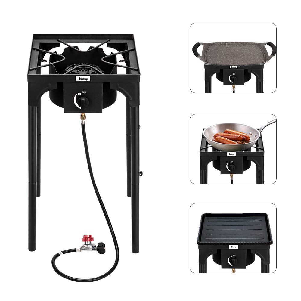 Zokop Portable Camp Stove Adjustable Single Gas Burner with Detachable Legs, Cast Iron, Black (Black)