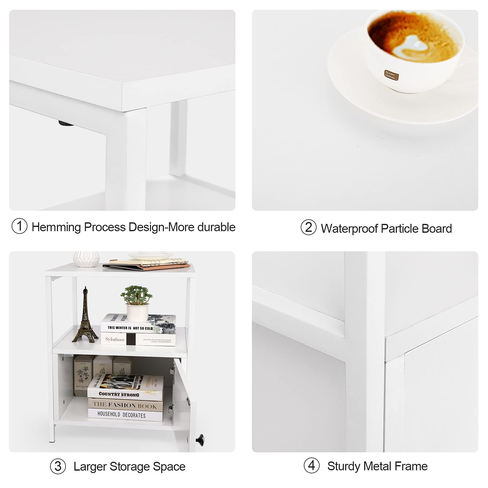 White Nightstand with Drawer and Open Shelves, 3-Tier Side Table with Large Inventory Spaces, Modern End Stand Table for Bedroom, Living Room (1 Pack)