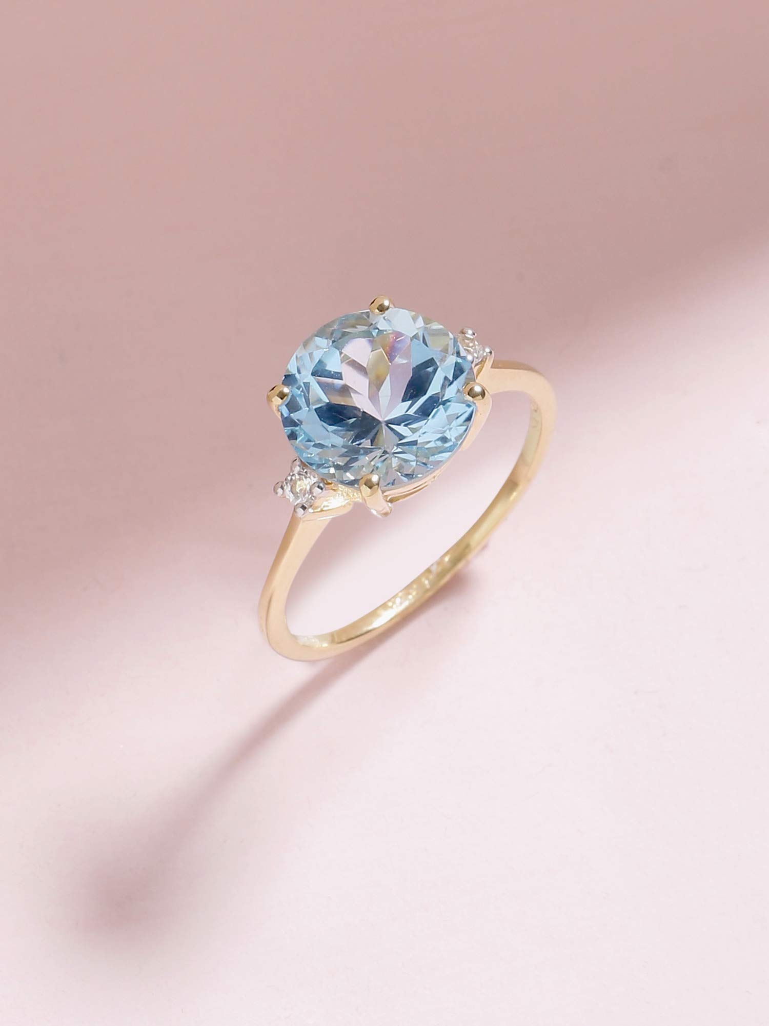 YoTreasure 3.90 Ct Sky Blue Topaz Solid 10k Yellow Gold Ring Jewelry
