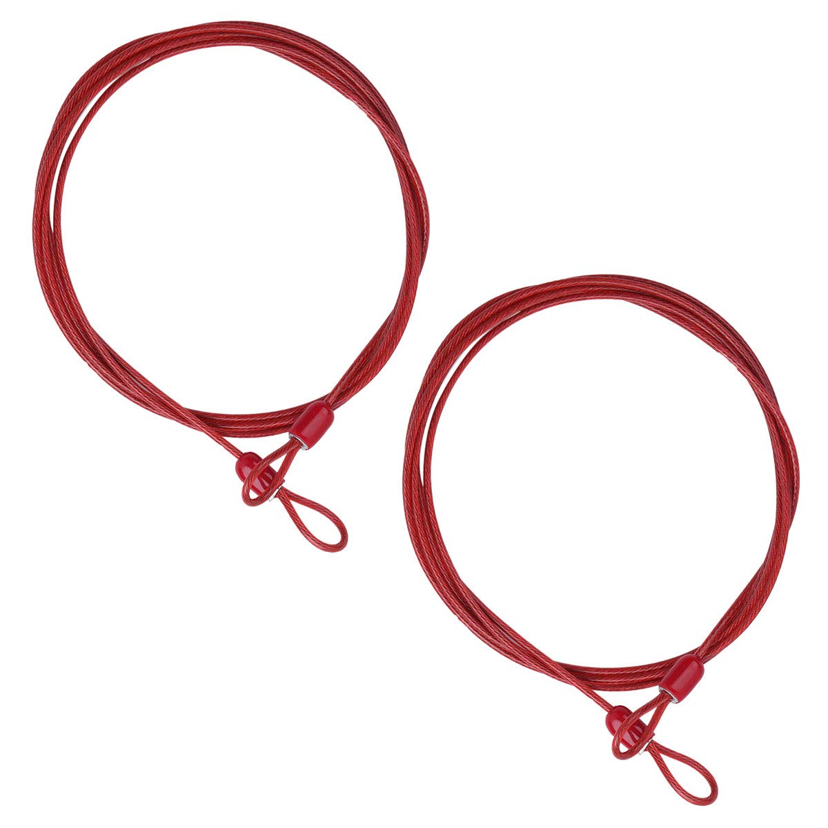 YOOJIA 2Pcs 2M Braided Steel Luggage Cable Safety Lock Security Wire with Double-Looped for Gates Lock U-Lock Padlock Disc Lock Red One Size