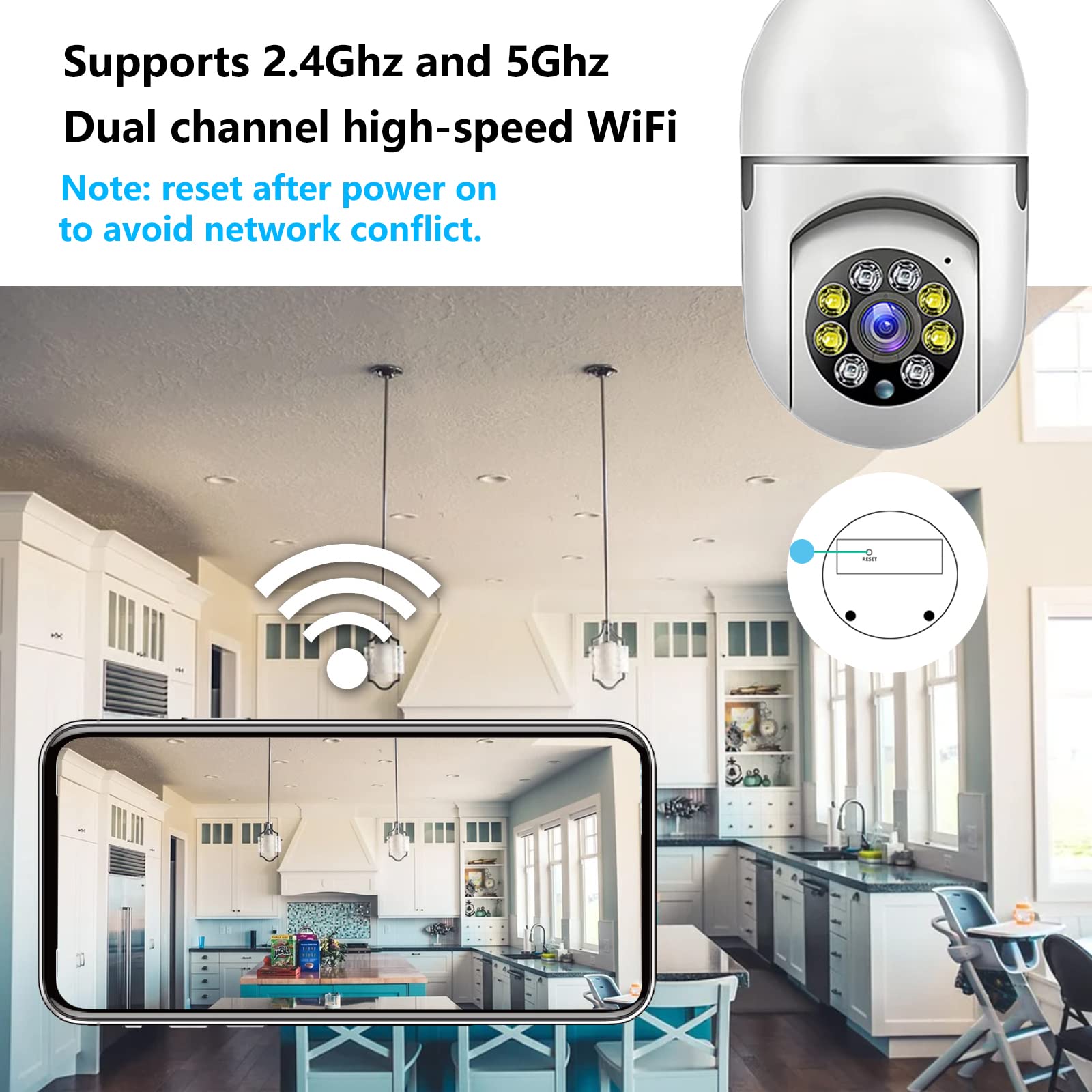 SSYING 2PCS Light Bulb Camera, 1080P 2.4G/5.0GWireless Light Bulb Camera WiFi Outdoor 360 Degree, Light Bulb Security Camera with Motion Detection, Two-Way Audio,Free Cloud Storage