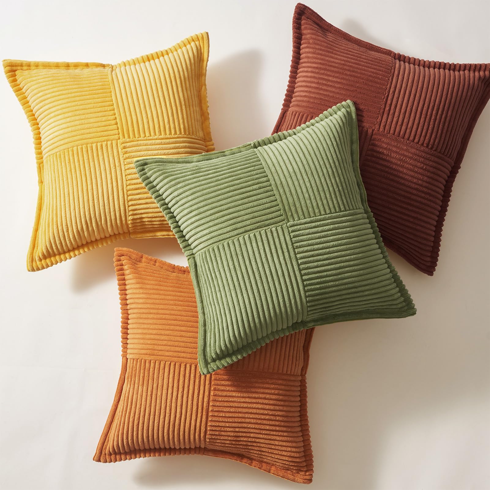 Topfinel Throw Pillow Covers 4 Packs,Soft Solid Soft Striped Corduroy Rustic Pillowcase,Farmhouse Boho Square Cushion Case for Couch Living Room Car (Neutral Grey, 18x18)