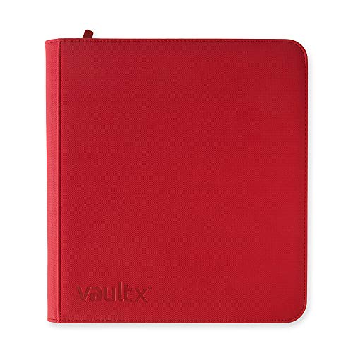 Vault X Premium Exo-Tec Zip Binder 12 Pocket, 20 Double-Sided Pages for 480 Side-Loading Slots for Board, Collectible or Trading Card Game Protective Folder Album (Red)