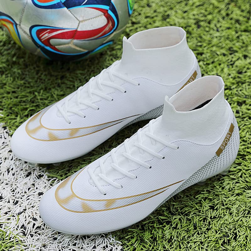 YEFDG Men’s Soccer Boots Football Shoes Cleats Spike Shoes Sneaker Comfortable Adults Athletic Outdoor/Indoor/Competition/Training White