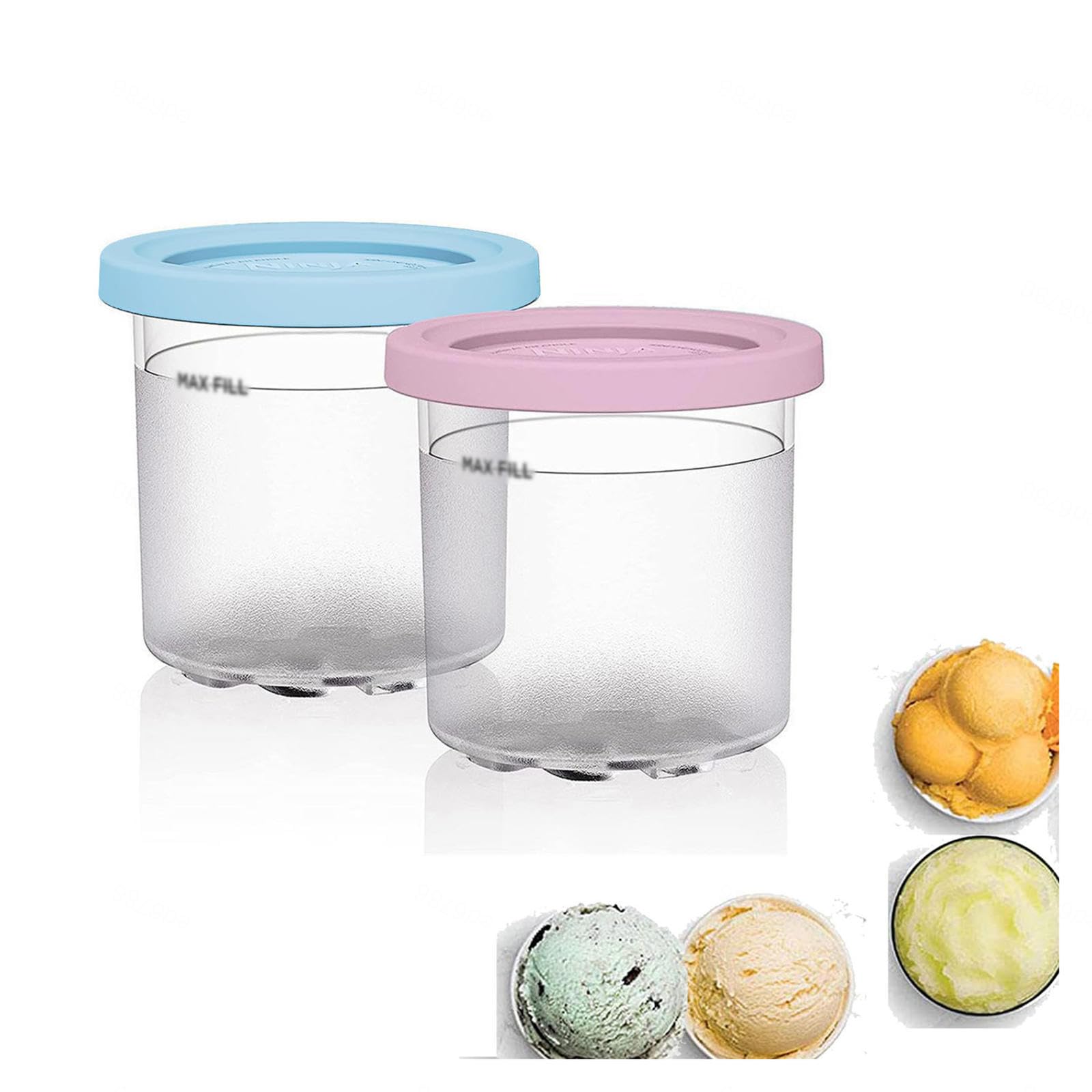 VRINO 2/4/6PCS Creami Deluxe Pints, for Ninja Creami Deluxe,16 OZ Creami Pints Reusable,Leaf-Proof Compatible NC301 NC300 NC299AMZ Series Ice Cream Maker,Pink+Blue-4PCS
