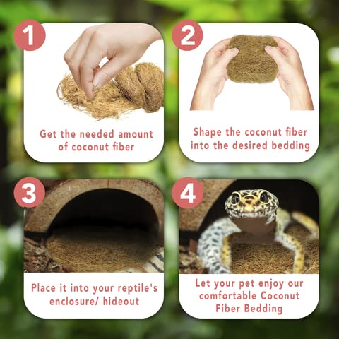 SunGrow Coconut Husk Fiber for Reptile Cave Bedding, Improve Air Ventilation, Coco Coir Burrowing & Resting Vivarium Accessory for Hermit Crabs, Geckos, Hamsters, Bearded Dragons, Snakes, Turtles