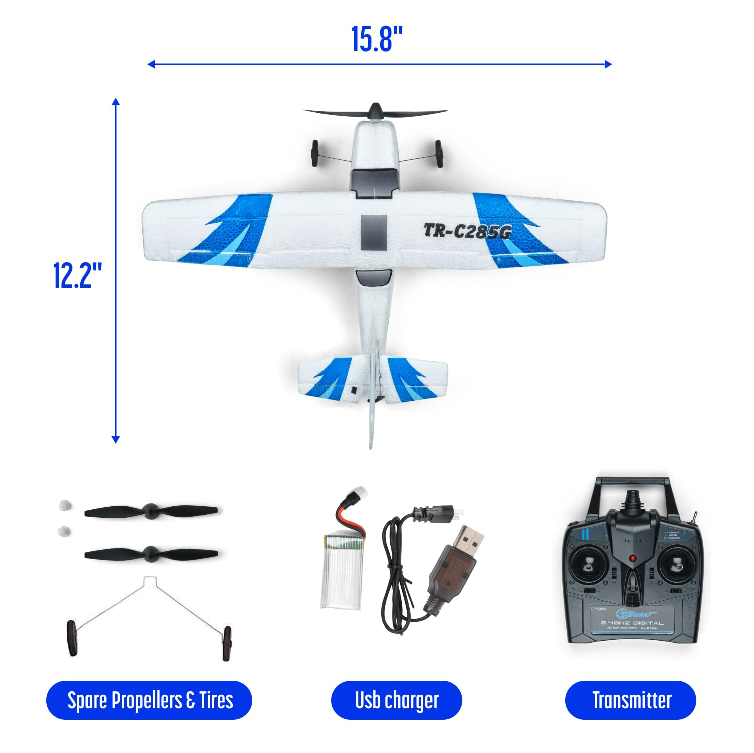 Top Race Remote Control Airplane - RC Plane 3 Channel Battery-Powered - Radio Control Airplanes for Adults and Kids 8-12 - Easter Gift Toy - Easy to Control Electric Planes with Propeller Saver