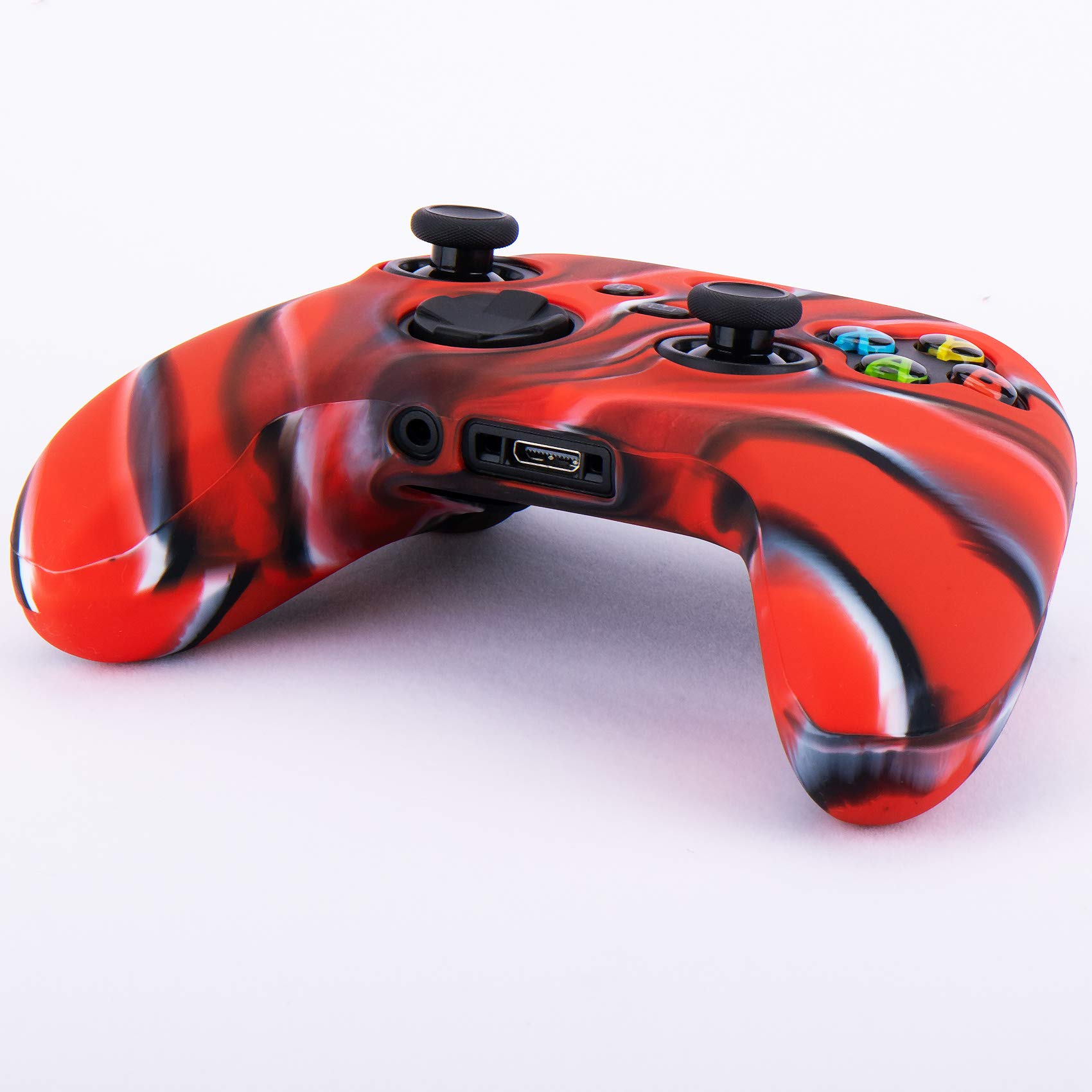YoRHa Silicone Thickened Cover Skin Case for Xbox Series X/S Controller x 1(Camouflage Red) with Thumb Grips x 10