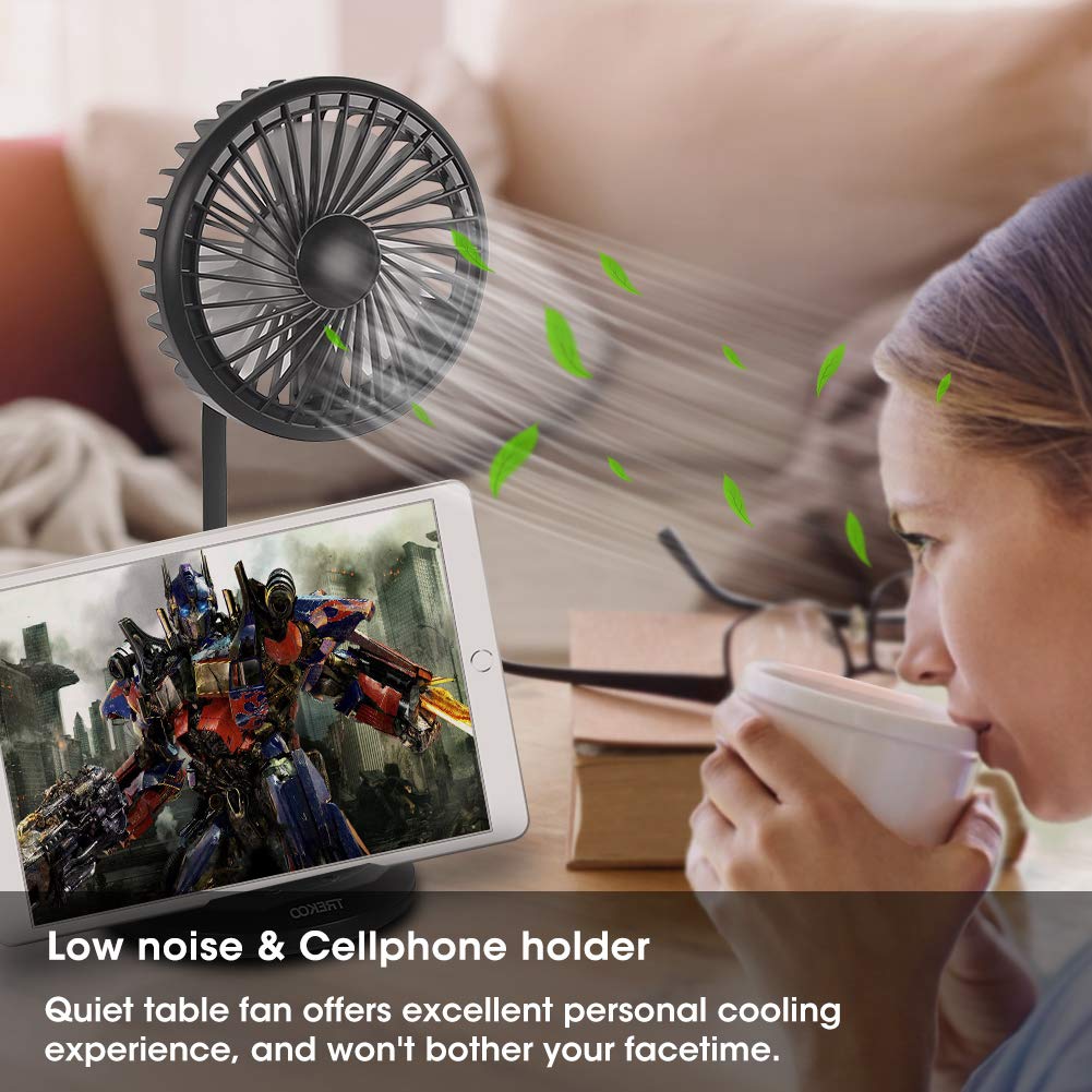 TREKOO Desk Fan Lamp Combo Rechargeable Battery Powered USB Personal Fan 3 Speeds 3 Light Brightness Flexible Gooseneck Small LED Lamp Table Fan Compatible with Adapter/PC/Power Bank