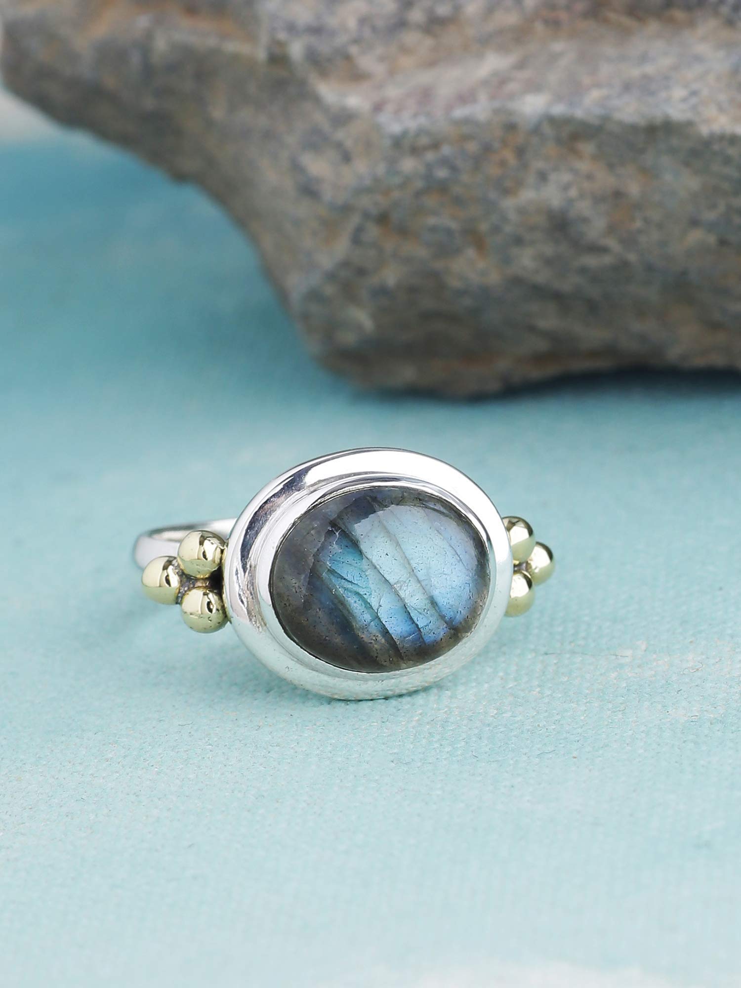 YoTreasure Labradorite Ring 925 Sterling Silver with Brass Accents Jewelry